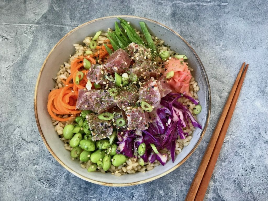 Brown Rice Tuna Poke Bowl With Furikake - A Healthy View