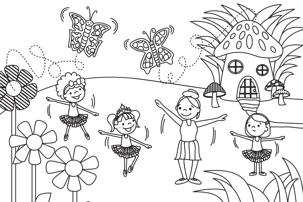 Fairy Garden Ballet Coloring Page - Princess Ballerinas